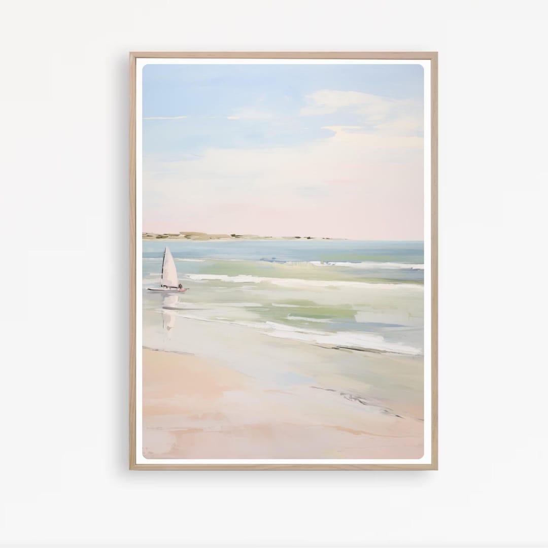 Modern Coastal Print, Sailing Boat Print, Pastel Sail Boat Painting ...