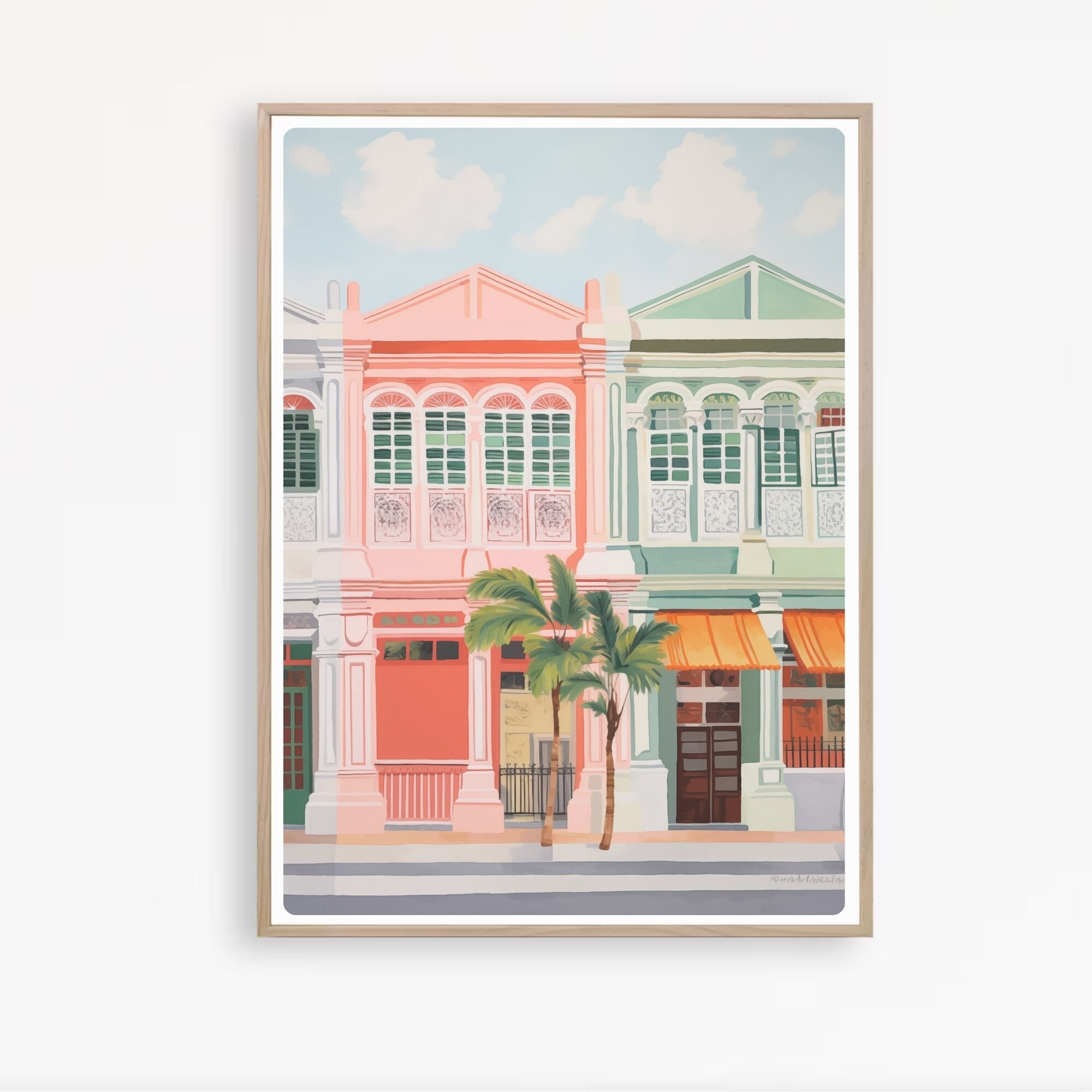 Singapore Print, Peranakan Houses, Singapore Wall Art, Singapore Travel ...