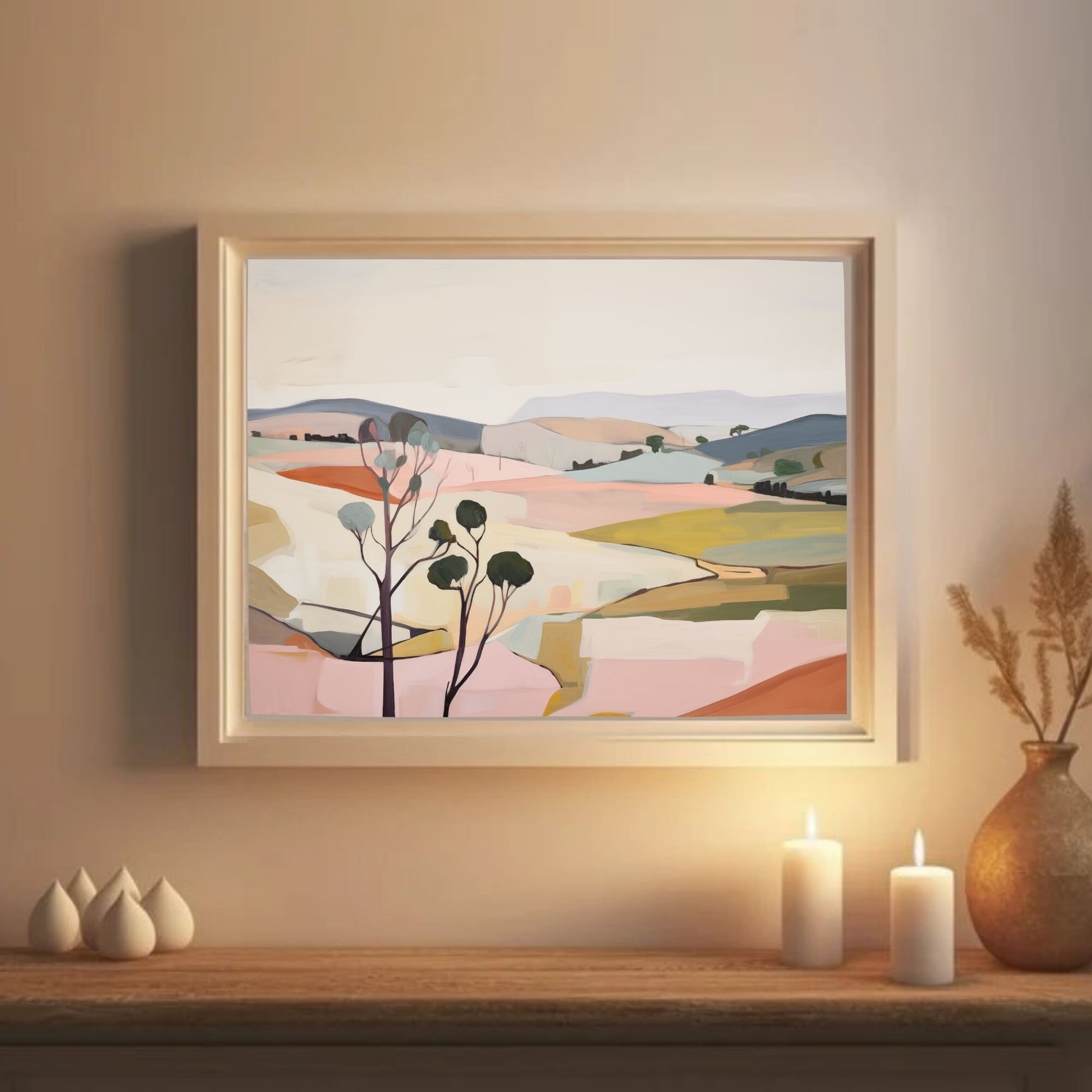 Large Modern Abstract Landscape, Pink Abstract Acrylic Painting, Pink ...