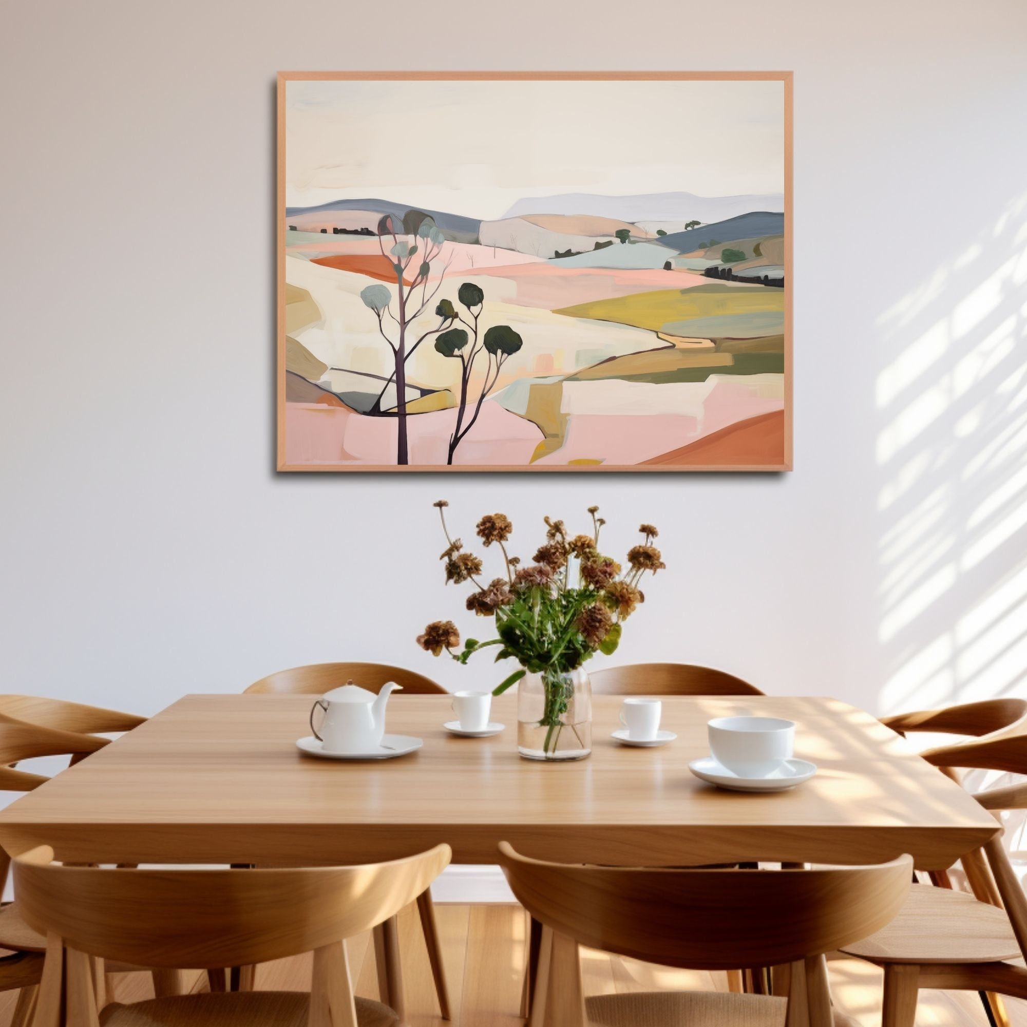 Large Modern Abstract Landscape, Pink Abstract Acrylic Painting, Pink ...