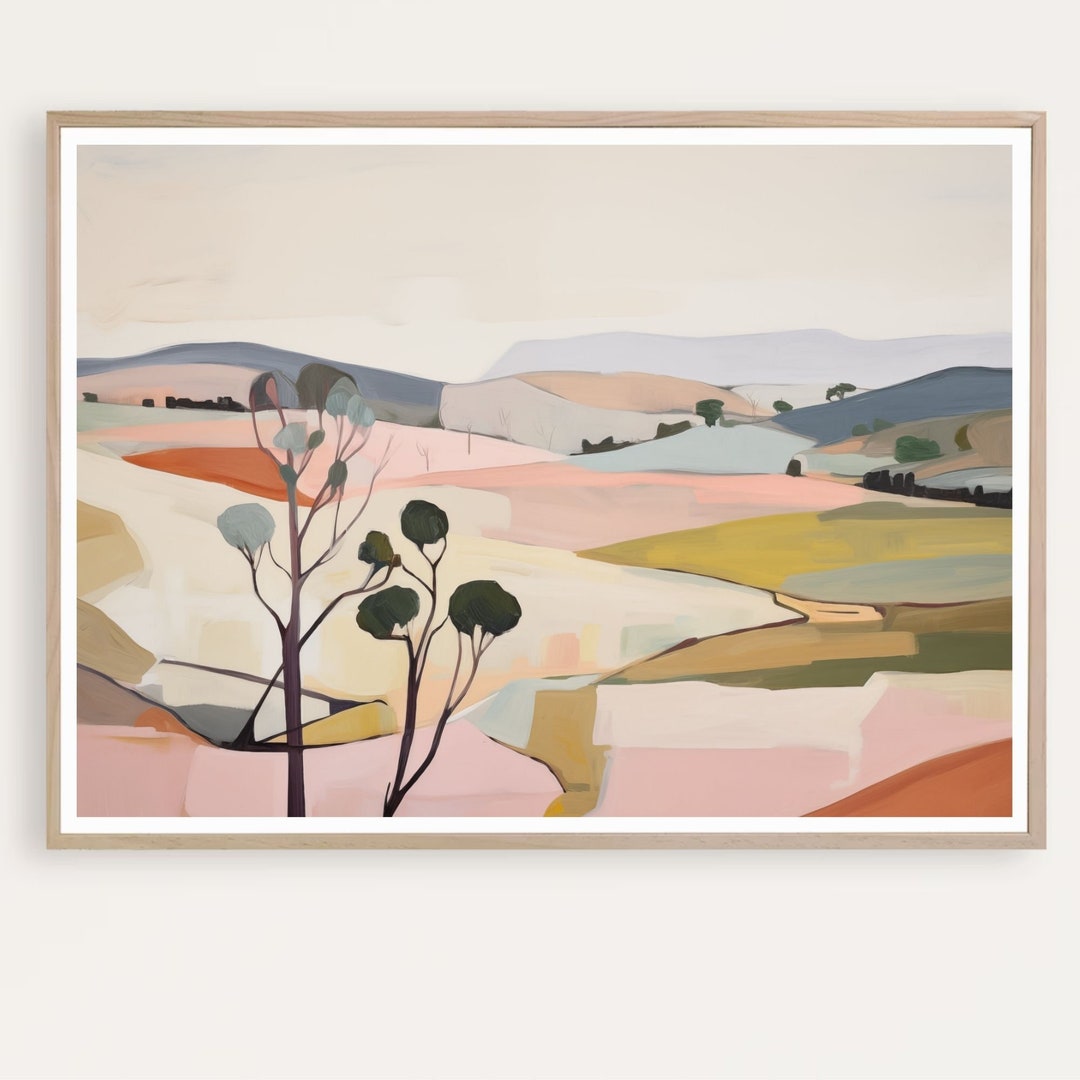 Large Modern Abstract Landscape, Pink Abstract Acrylic Painting, Pink ...