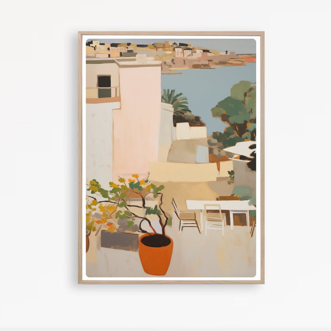 Mallorca Watercolor Painting, Villa by the Sea, Spain Travel Wall Art ...