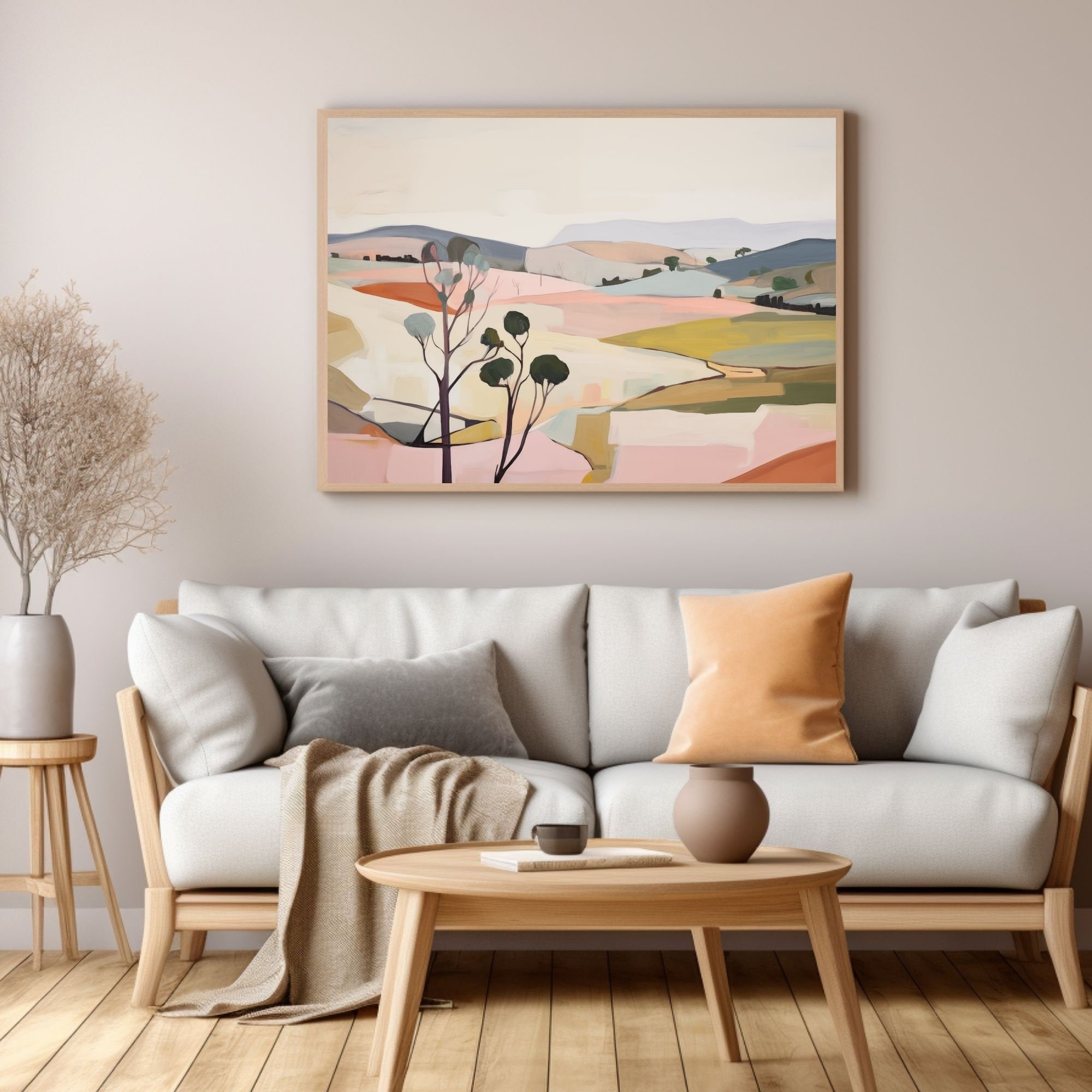 Large Modern Abstract Landscape, Pink Abstract Acrylic Painting, Pink ...
