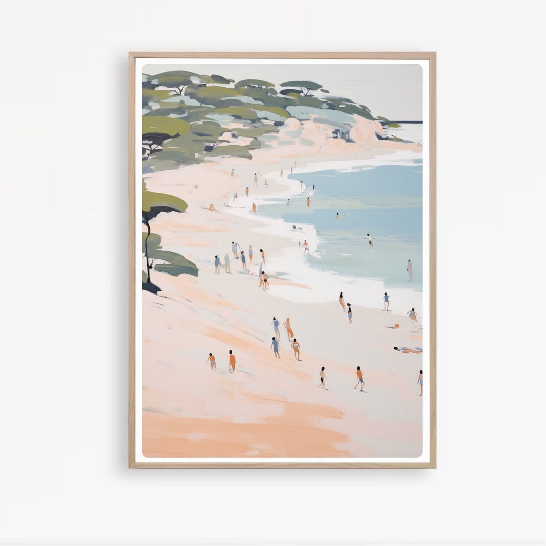 Australian Beach Print, Beach Scene With People, Minimalist Coastal ...
