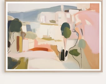 Colorful Abstract Landscape, Mediterranean Print, Watercolor Painting ...