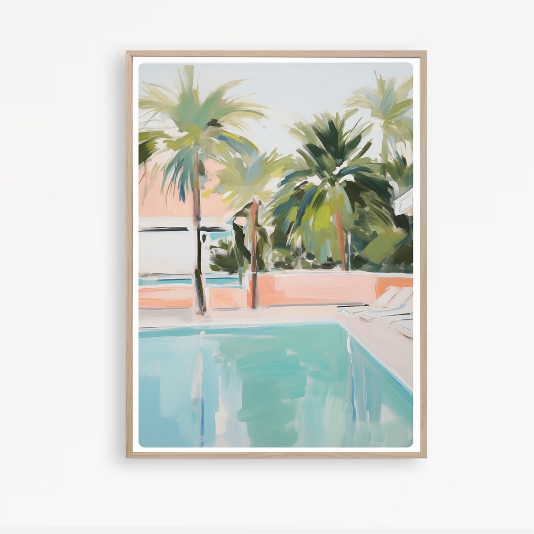 Poolside Art Print, Miami Pool Painting, Watercolor Painting, Swimming ...