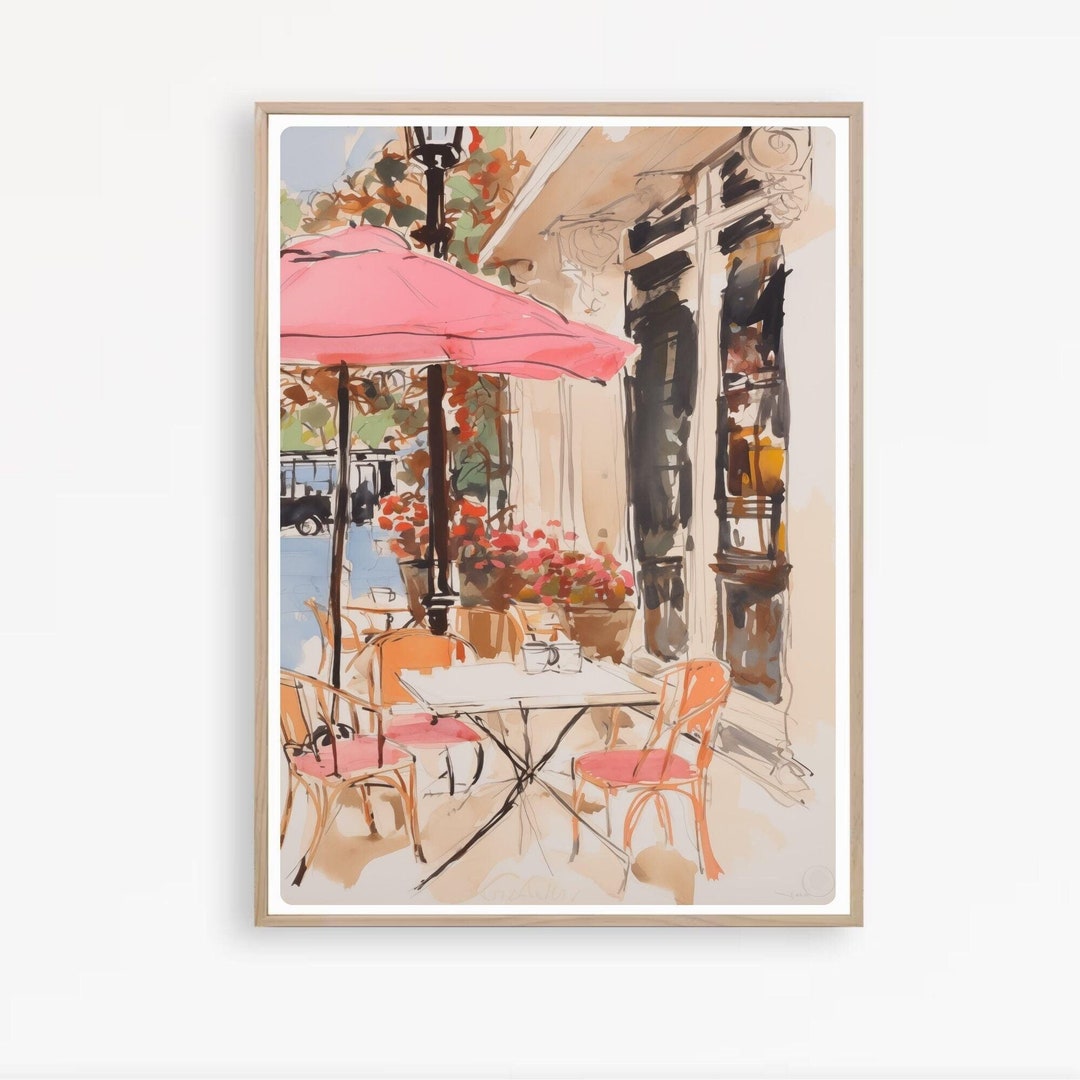 Paris Cafe Drawing, Paris Cityscape Sketch, French Cafe Print ...