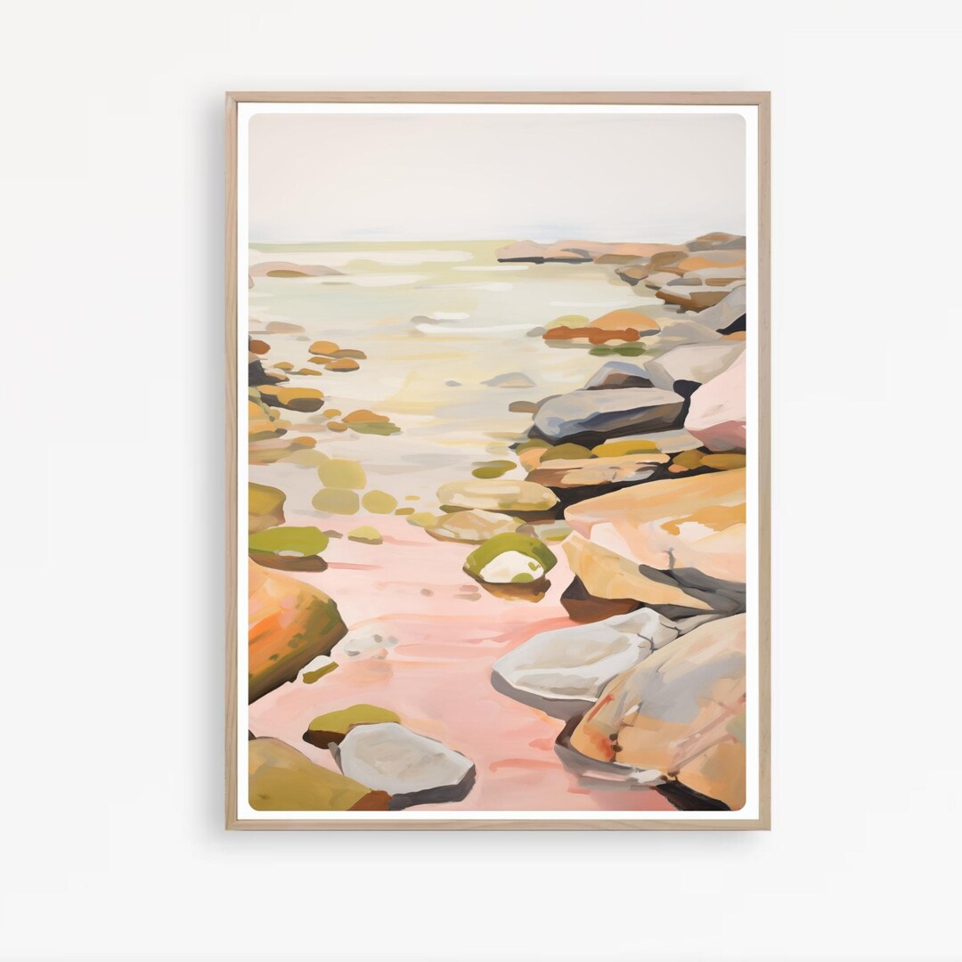 Abstract Coastal Print, Beach Watercolor Painting, Shoreline Print ...