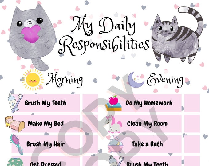 Daily Responsibilities Chore Chart | Daily Routine for Kids | Cute ...