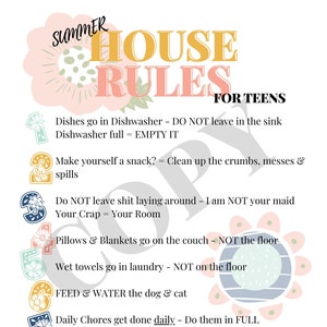 Summer House Rules for Teen | Daily Routine for Teen | Summer Flowers ...