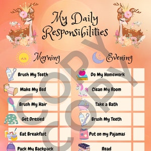 My Daily Responsibilities Chore Chart and Daily Routine for Young Kids ...