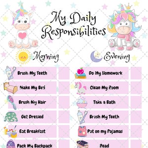 Daily Responsibilities Chore Chart | Daily Routine for Kids | Cute ...