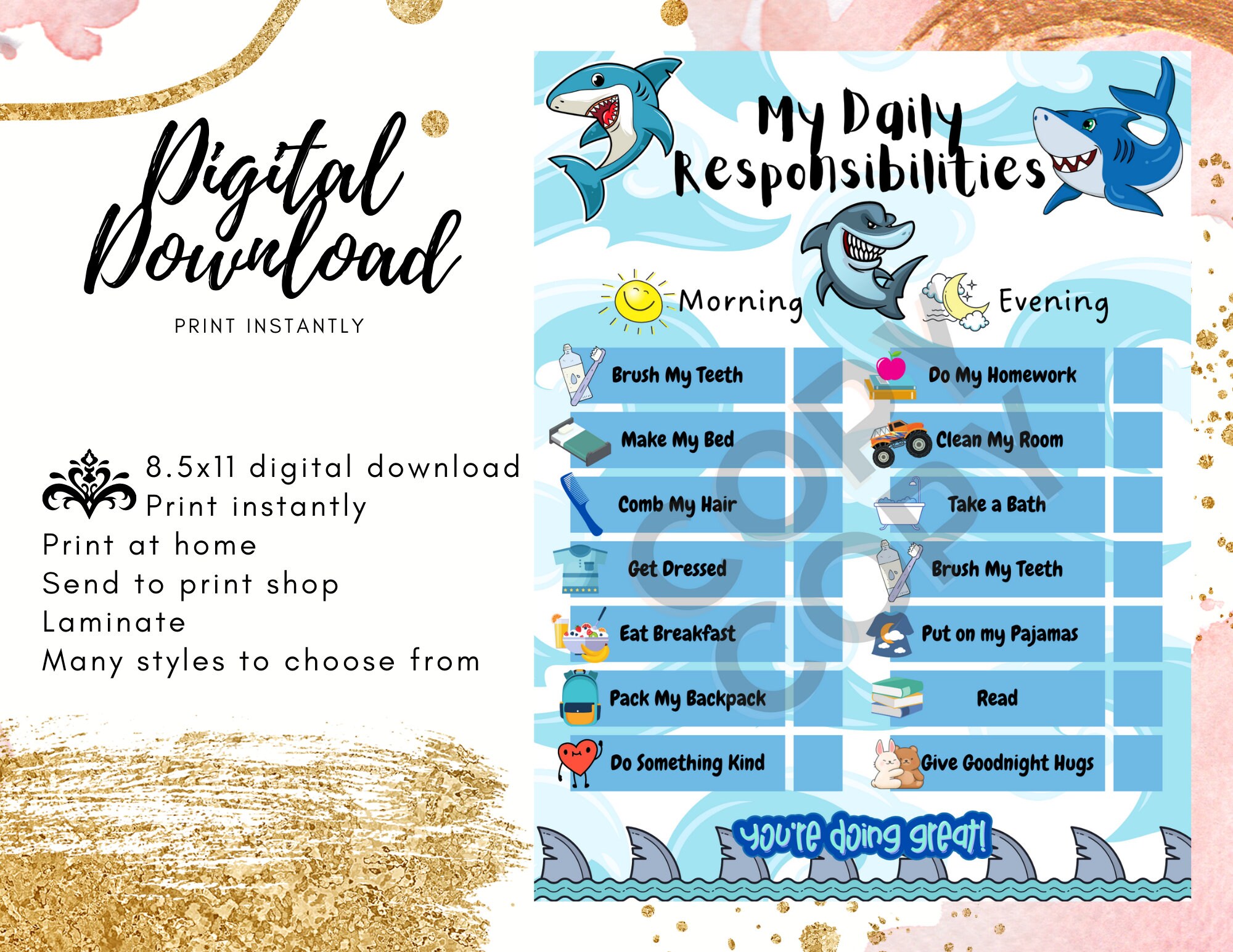My Daily Responsibilities Chore Chart and Daily Routine for Young Kids ...