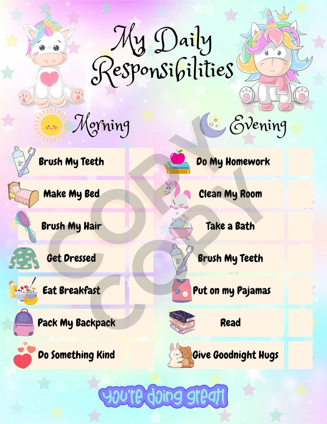 My Daily Responsibilities Chore Chart and Daily Routine for Young Kids ...