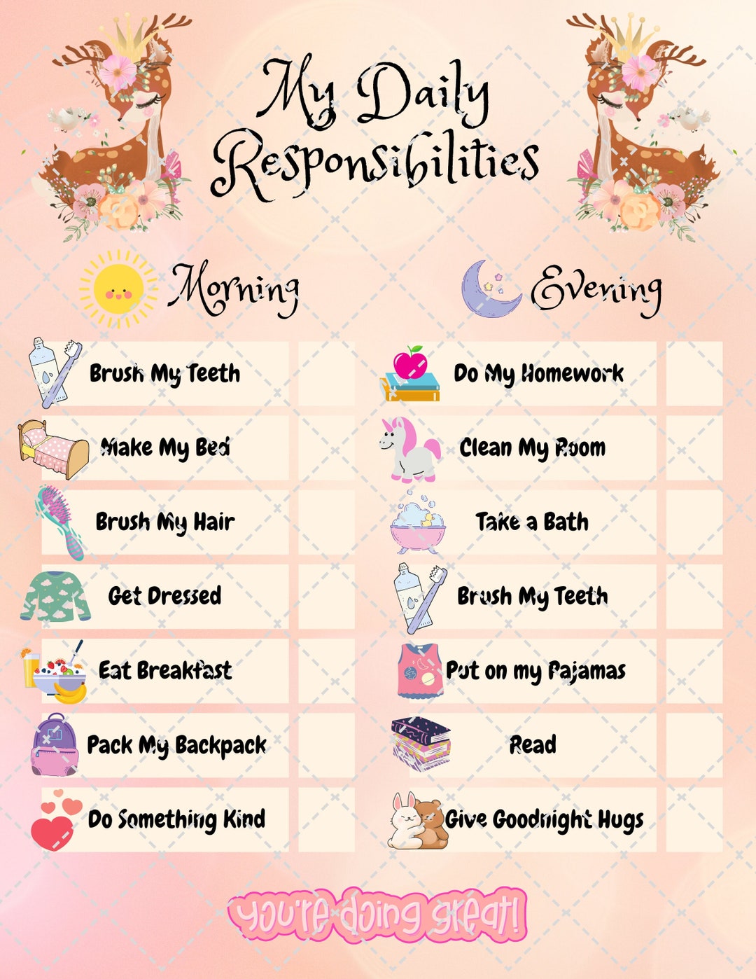 Daily Responsibilities Chore Chart | Daily Routine for Kids | Fawn ...