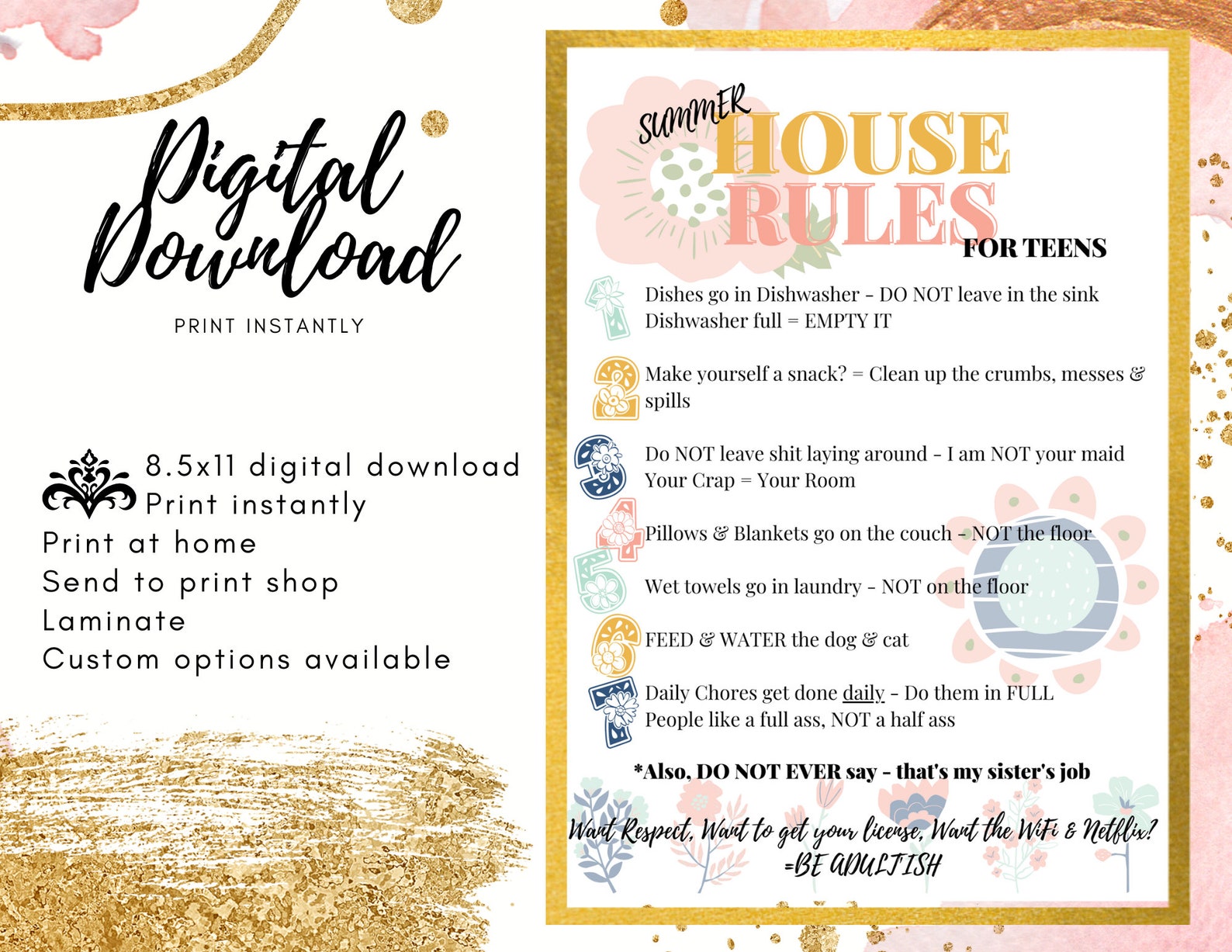 Summer House Rules for Teen | Daily Routine for Teen | Summer Flowers ...