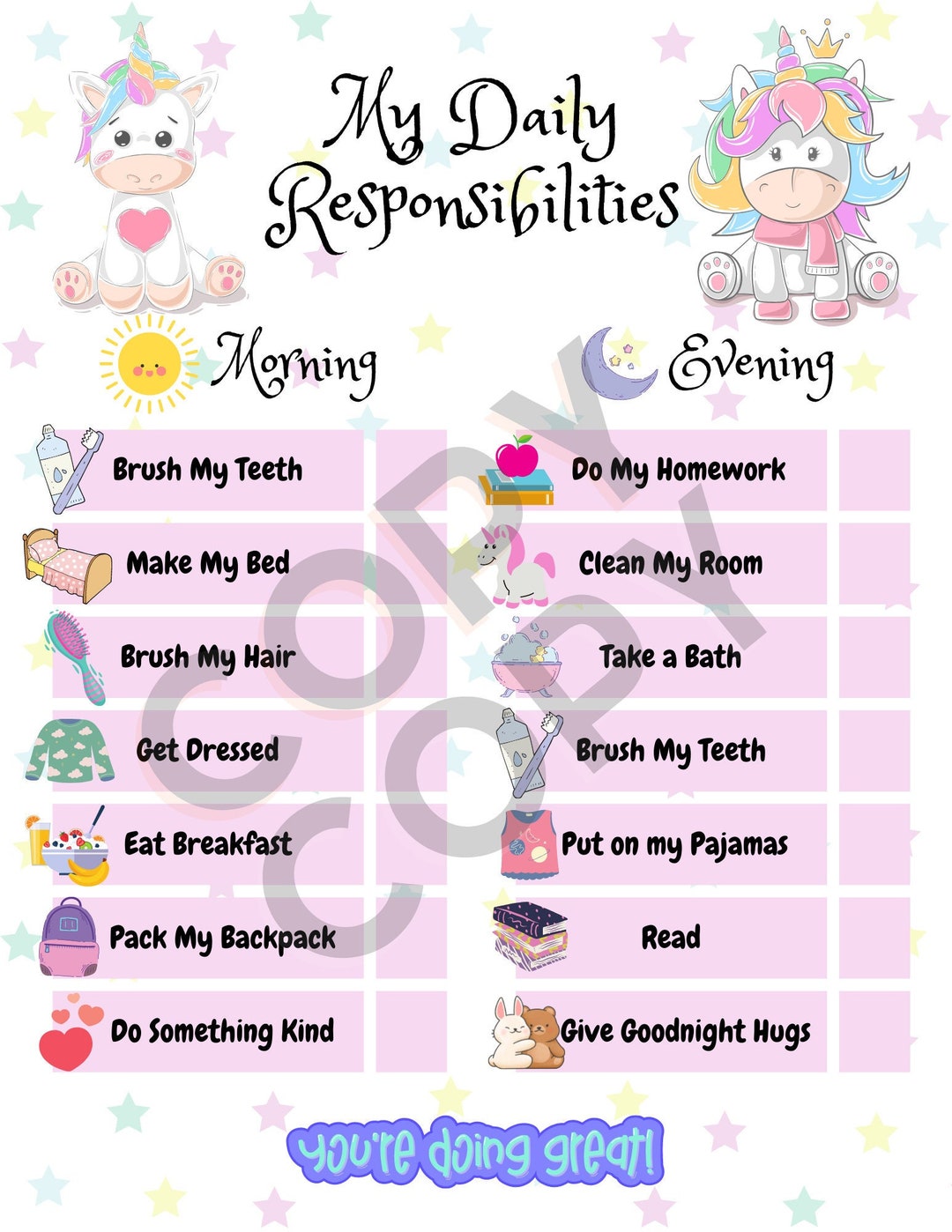 My Daily Responsibilities Chore Chart and Daily Routine for Young Kids ...