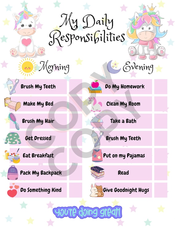 My Daily Responsibilities Chore Chart and Daily Routine for | Etsy