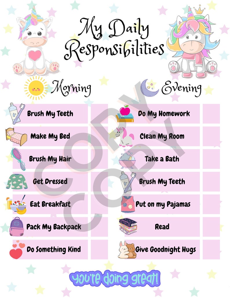 My Daily Responsibilities Chore Chart and Daily Routine for Young Kids ...
