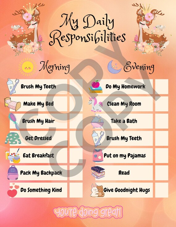 My Daily Responsibilities Chore Chart and Daily Routine for - Etsy