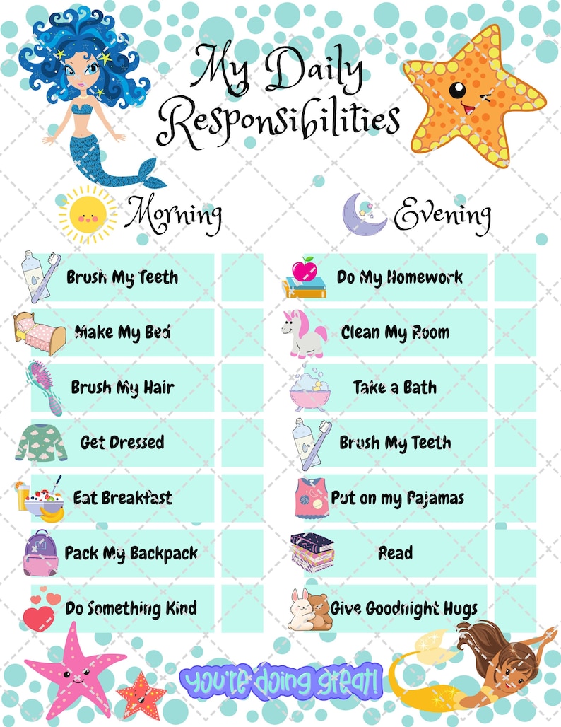 Daily Responsibilities Chore Chart | Daily Routine for Kids | Cute ...