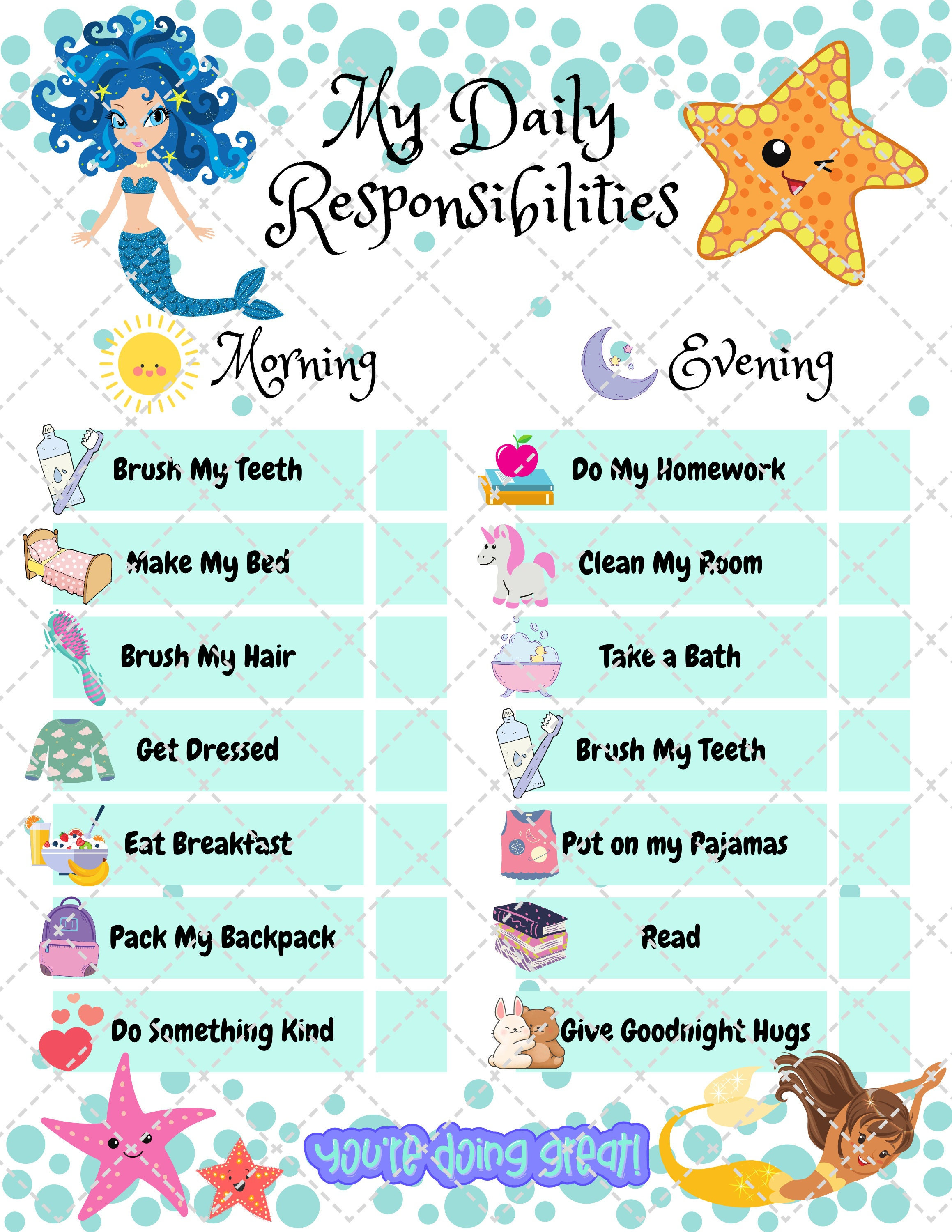 Daily Responsibilities Chore Chart | Daily Routine for Kids | Cute ...