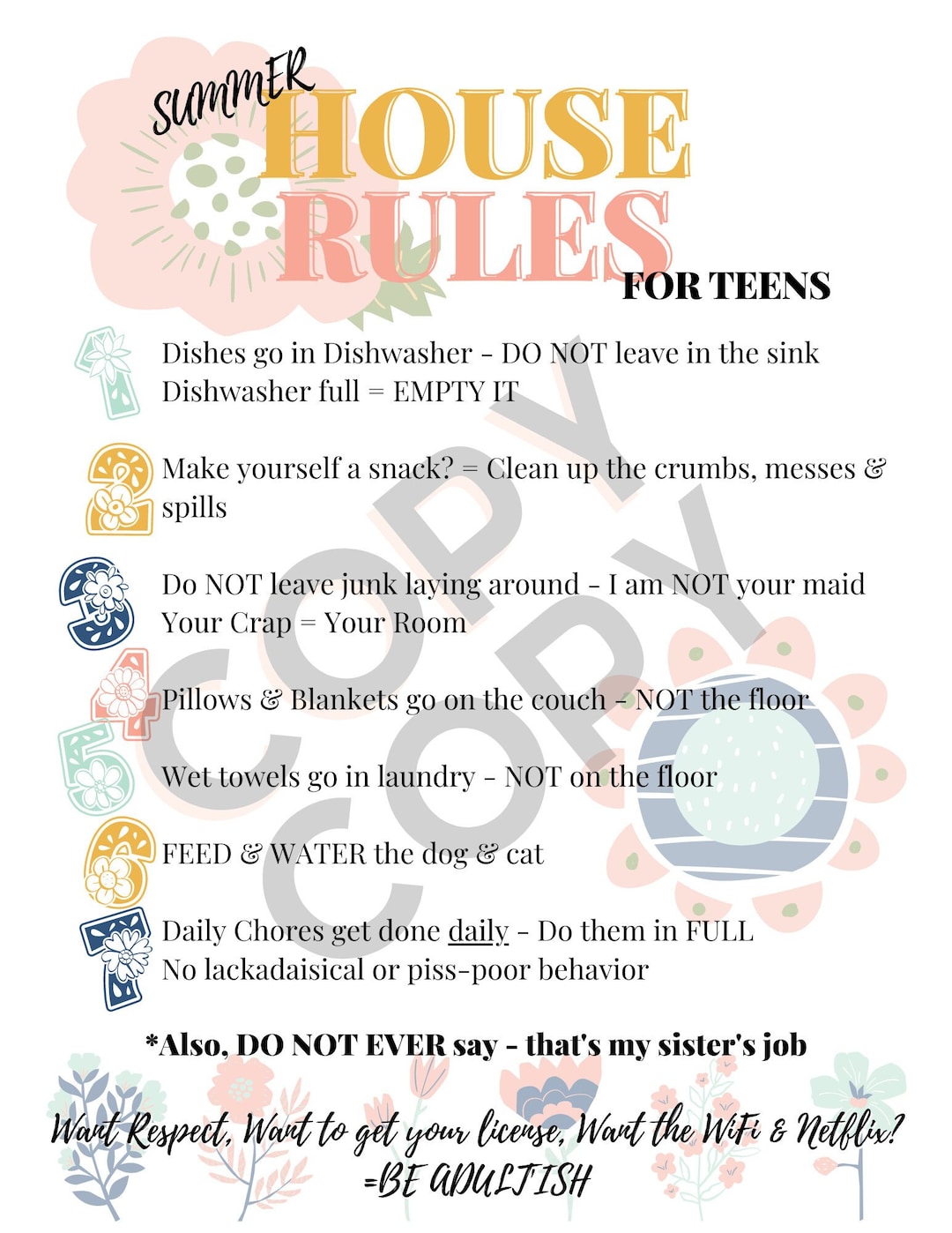 Summer House Rules for Teen Clean | Daily Routine for Teen | Summer ...