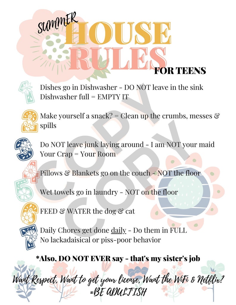 Summer House Rules for Teen Clean | Daily Routine for Teen | Summer ...
