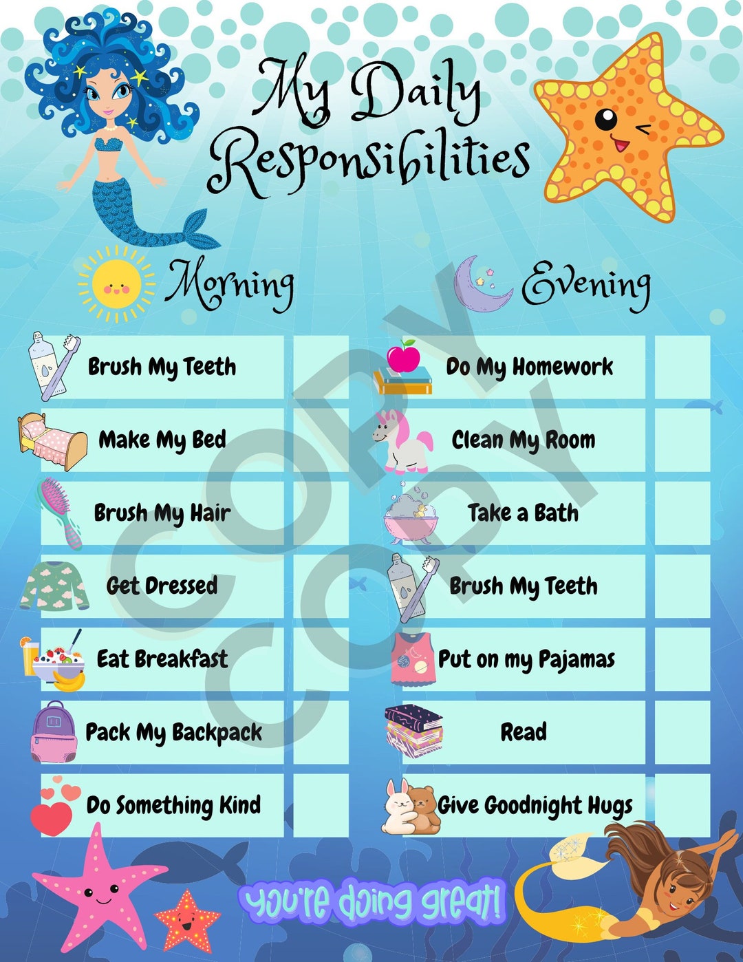 My Daily Responsibilities Chore Chart and Daily Routine for - Etsy