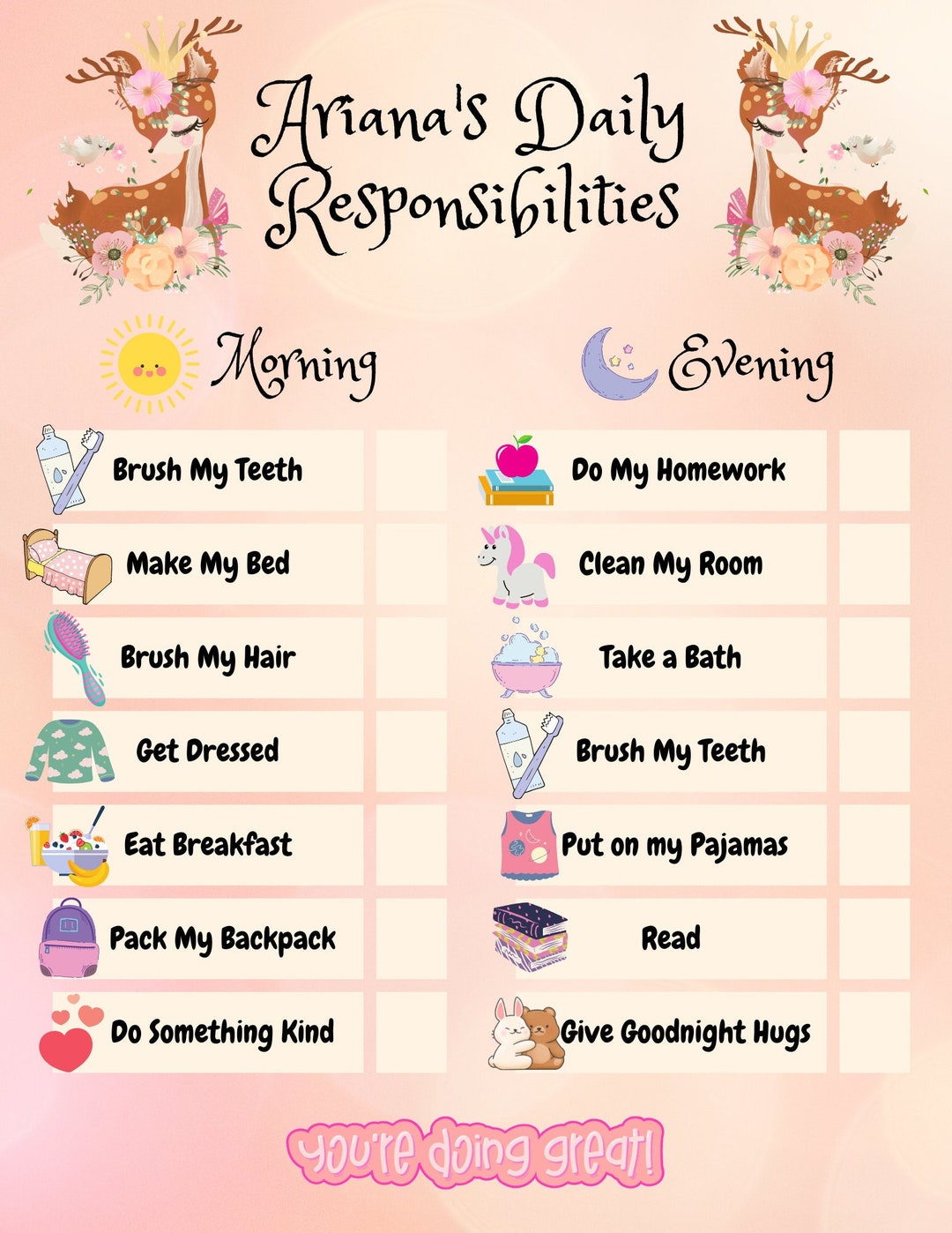 Personalized Name My Daily Responsibilities Chore Chart and Daily ...