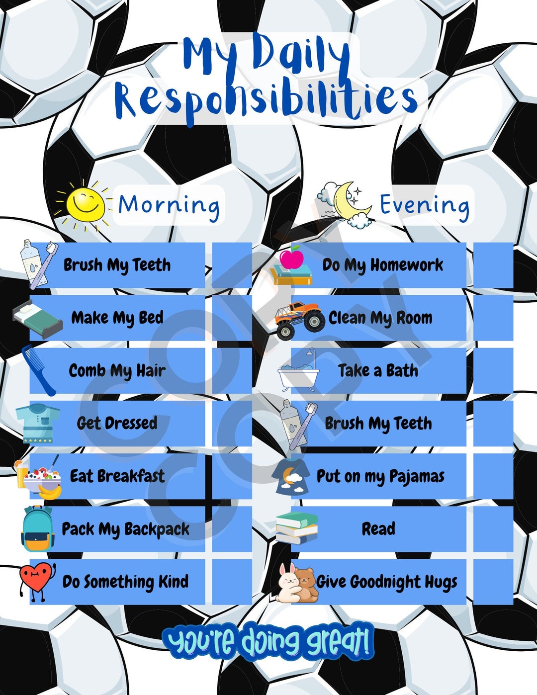 My Daily Responsibilities Chore Chart and Daily Routine for Young Kids ...