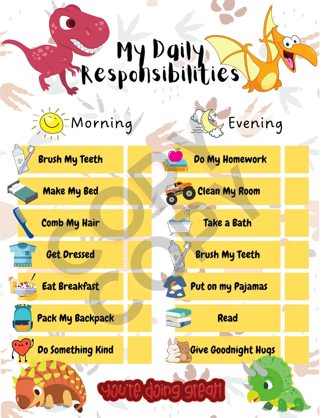 My Daily Responsibilities Chore Chart and Daily Routine for Young Kids ...