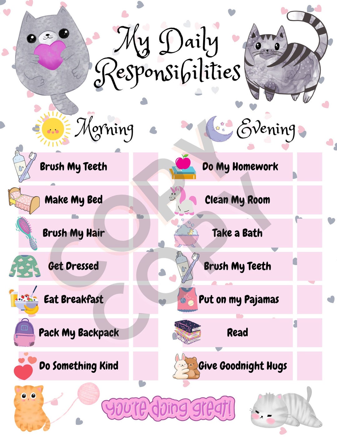 My Daily Responsibilities Chore Chart and Daily Routine for Young Kids ...