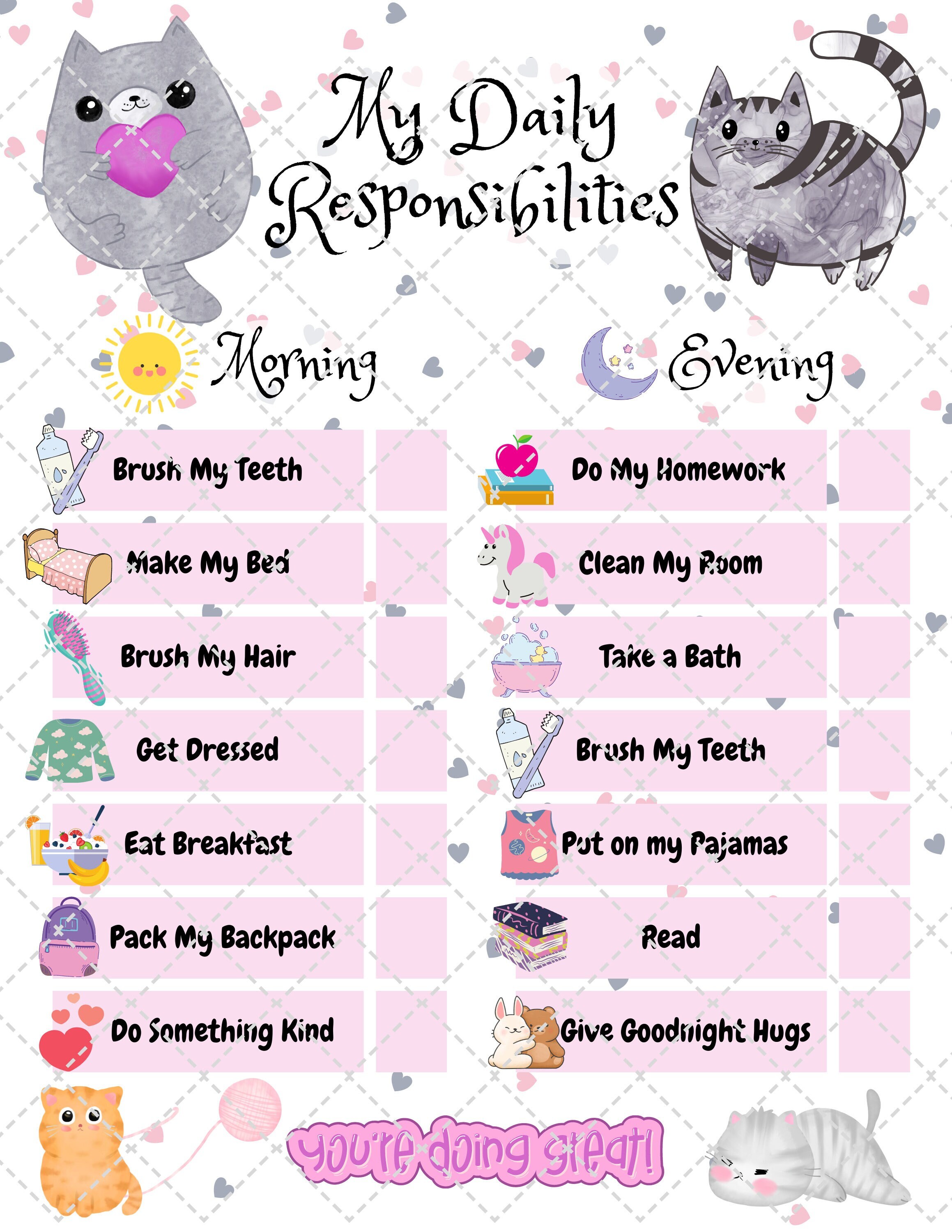 Daily Responsibilities Chore Chart | Daily Routine for Kids | Cute ...