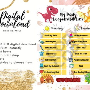 Daily Responsibilities Chore Chart | Daily Routine for Kids | Dinosaur ...