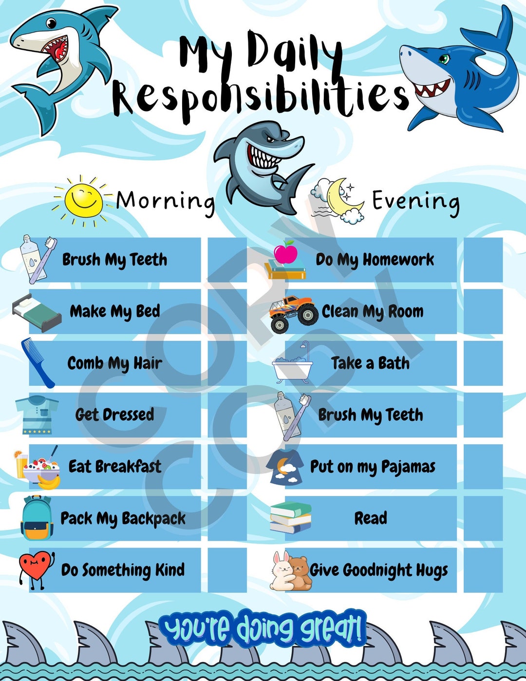 My Daily Responsibilities Chore Chart and Daily Routine for Young Kids ...