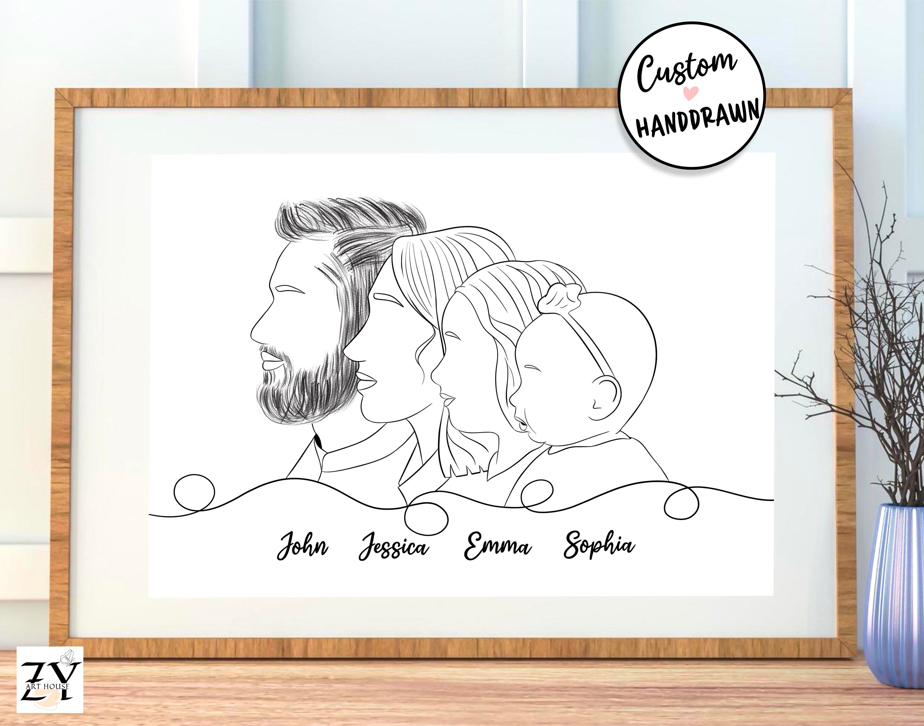 Custom Line Drawing Family Gift Line Art Personalized Gift Family ...