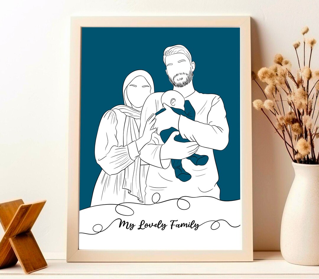 Custom Line Drawing Family Gift Line Art Personalized Gift Family ...
