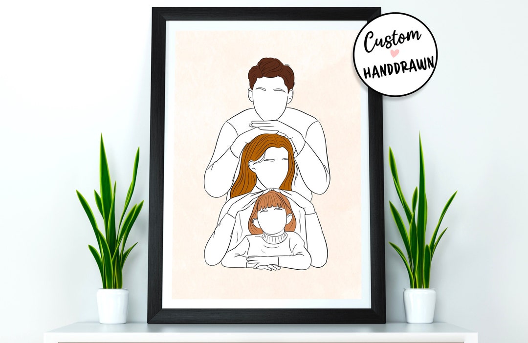 Custom Line Drawing Family Gift Line Art Personalized Gift Family ...
