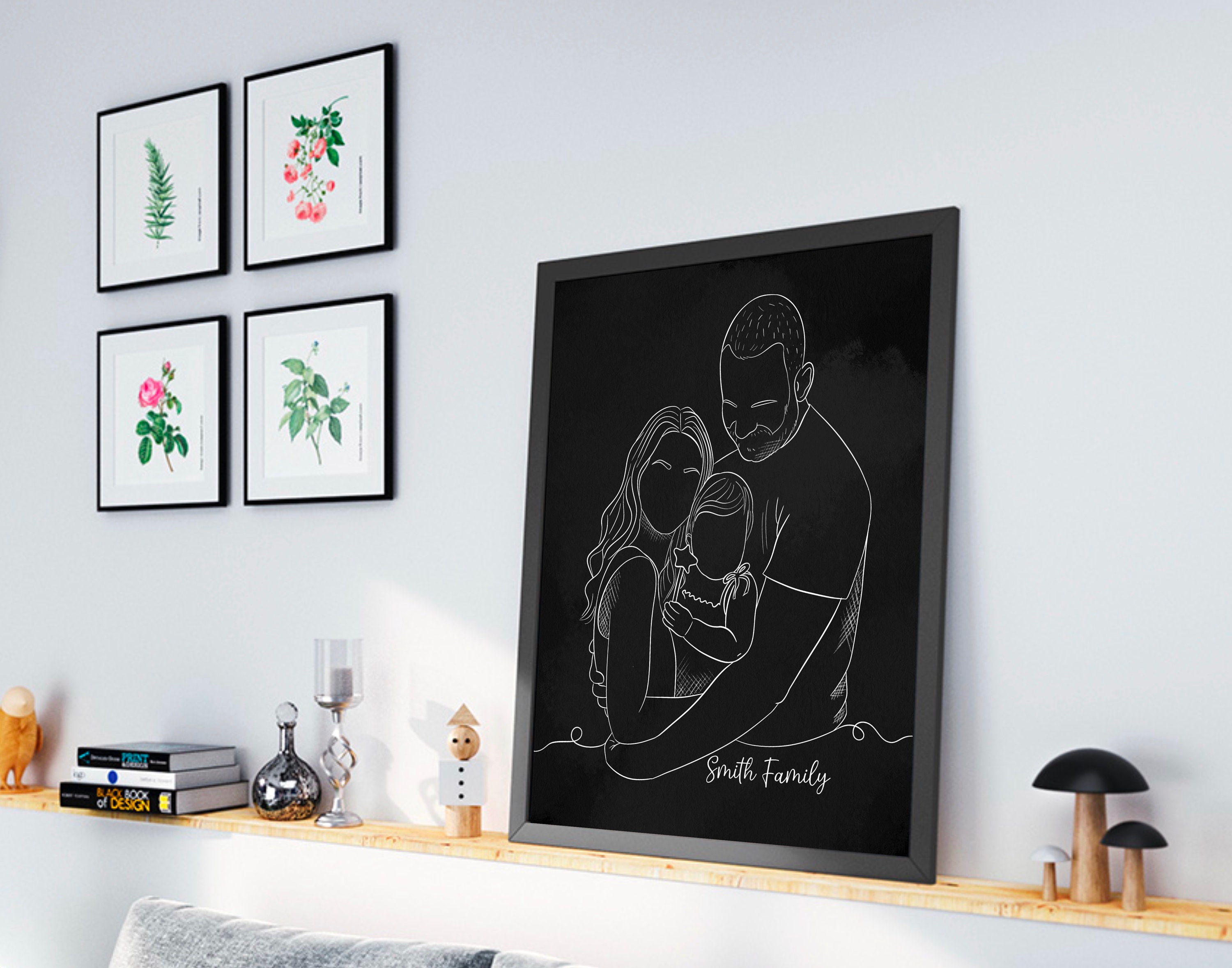 Custom Line Drawing Family Gift Line Art Personalized Gift Family ...