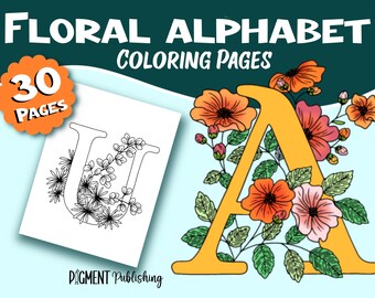 Floral Alphabet Coloring Pages - Etsy