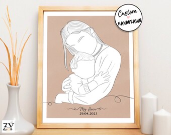 Custom Line Drawing Family Gift Line Art Personalized Gift Family ...