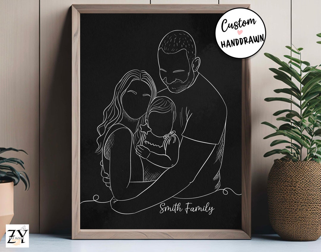 Custom Line Drawing Family Gift Line Art Personalized Gift Family ...
