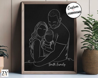 Custom Line Drawing Family Gift Line Art Personalized Gift Family ...