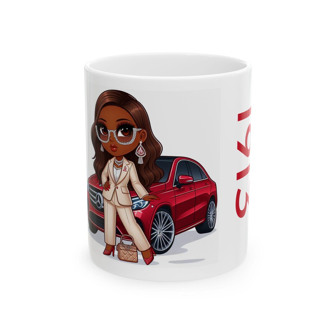 Delta Sigma Theta Coffee Mug, Cute Chibi Design, Crimson & Cream ...