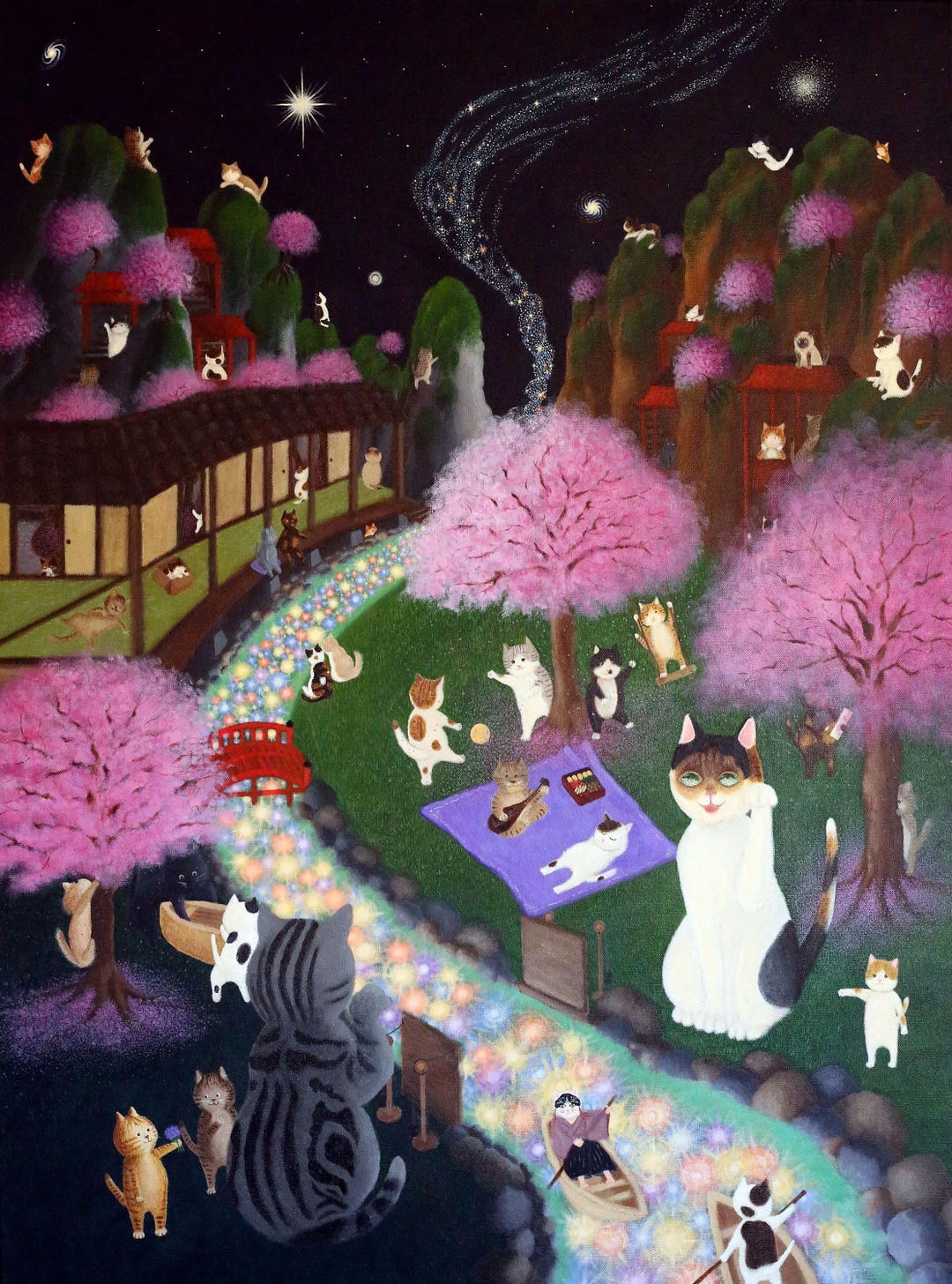 Peach Blossom Spring Cat Art Print: Surreal Colorful Cat Lover Gift - Etsy