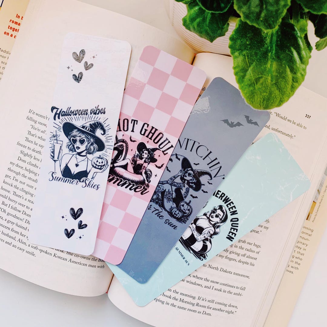 Retro Summerween Reader Girl Bookmarks L Pool & Beach With a Halloween ...