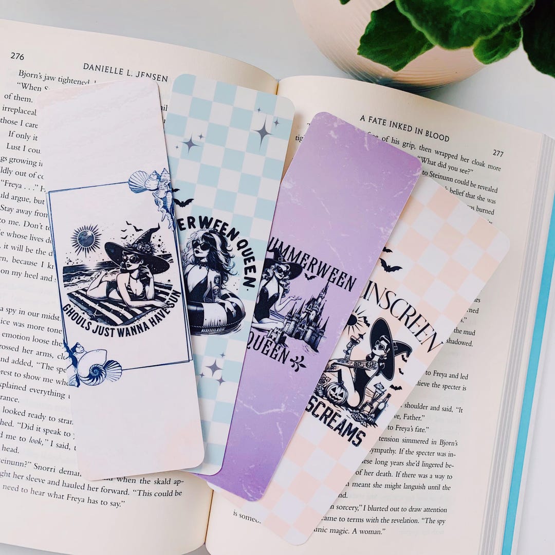 Retro Summerween Reader Girl Bookmarks L Pool & Beach With a Halloween ...