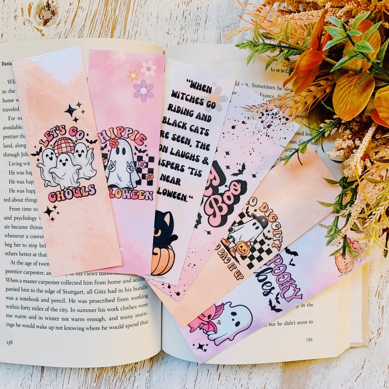 Retro Halloween Bookmarks L Hippie Ghost Bookmarks - Etsy