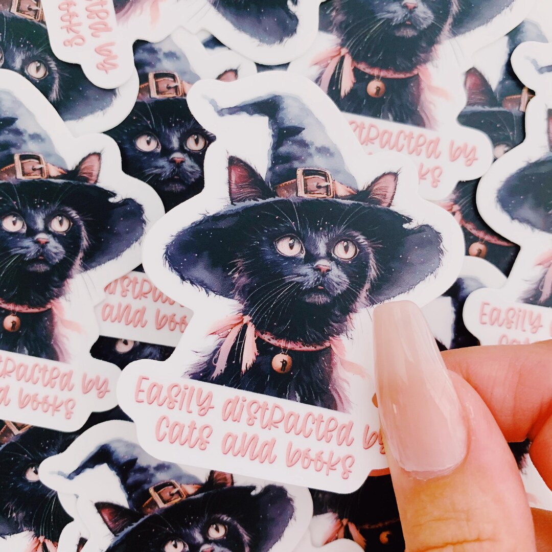 Witchy Cat Sticker-easily Distracted by Books and Cats - Etsy